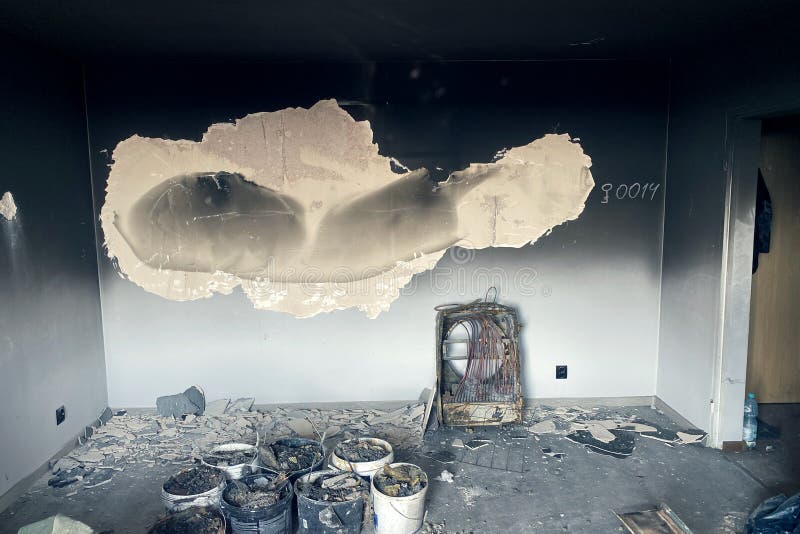 Burnt room and furniture stock image. Image of house - 184602619