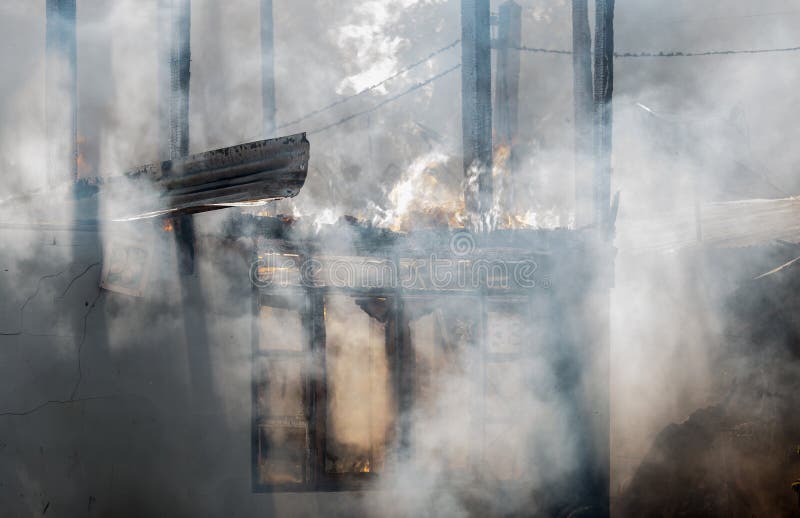 House fire stock image. Image of extinguish, heat, damage - 68271971