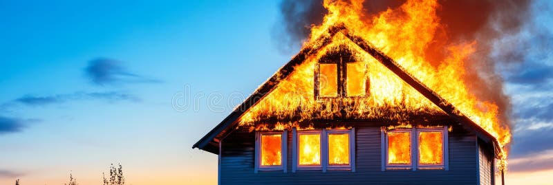 House Fire Disaster Scene Home Engulfed in Flames Destruction Emergency ...