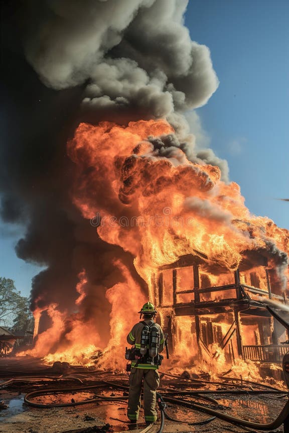 A House on Fire with Firemen in Front of it. a Burning House in Flames ...