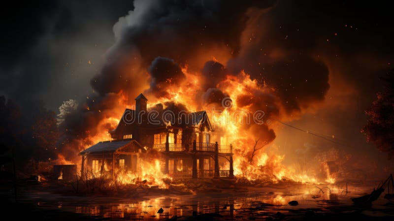 House on Fire House Fire and Flames. Generative AI. Stock Illustration ...