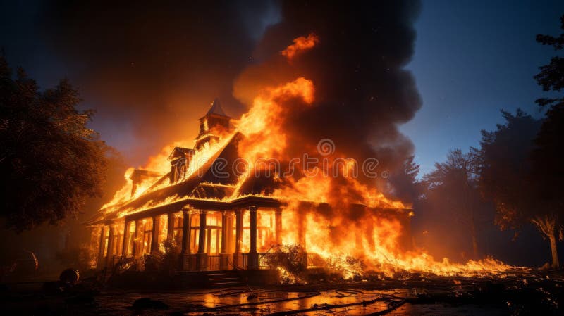 House on Fire House Fire and Flames. Generative AI. Stock Illustration ...