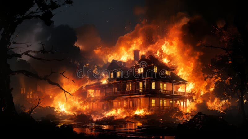 House on Fire House Fire and Flames. Generative AI. Stock Illustration ...