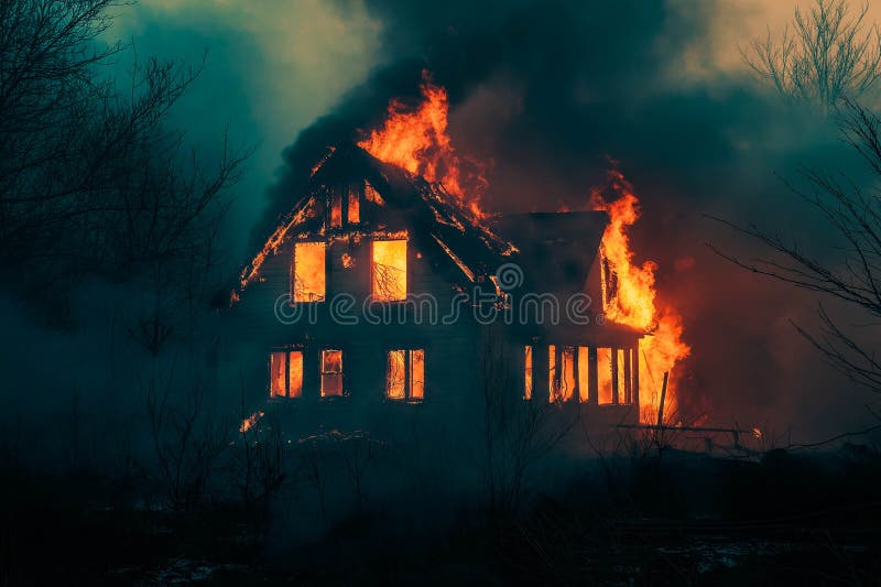 House on Fire, Flames Out Windows, Smoke Stock Illustration ...