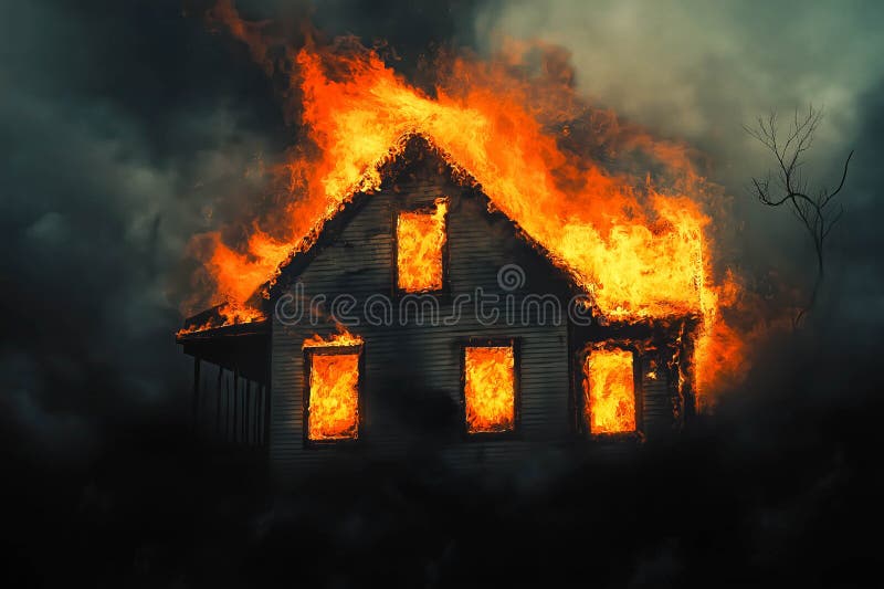 House on Fire, Flames Out Windows, Smoke Stock Illustration ...