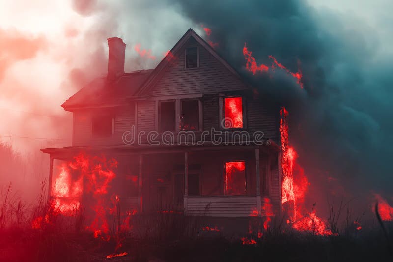 House on Fire, Flames Out Windows, Smoke Stock Illustration ...