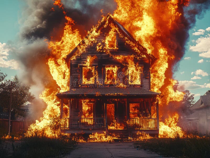 House is on Fire with Flames Shooting Out of the Windows Stock Image ...