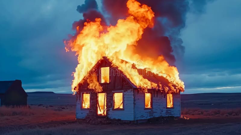 A House on Fire in the Middle of a Field Stock Video - Video of inferno ...