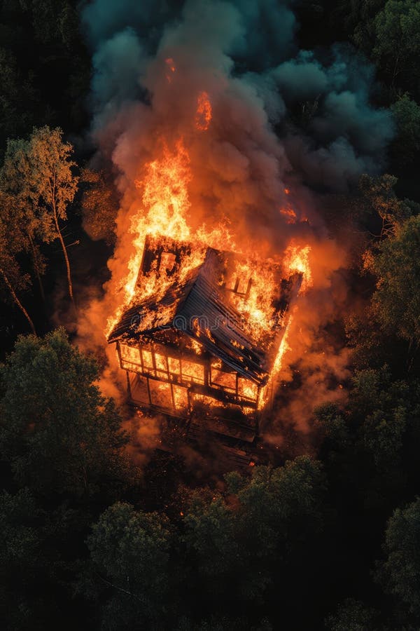 A House is on Fire in a Forest Stock Illustration - Illustration of ...