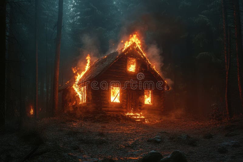 A House is on Fire in a Forest Stock Photo - Image of spreading ...