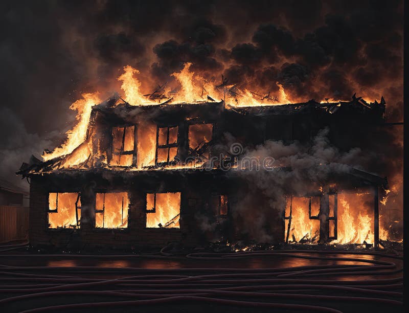 A house is on fire stock image. Image of orange, building - 332085459