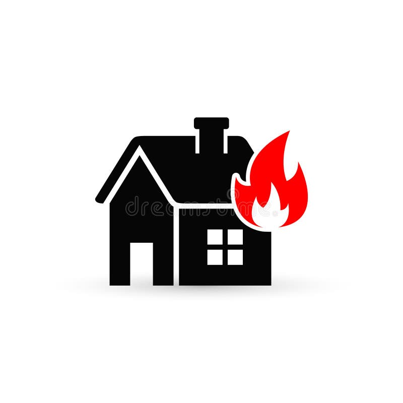House and Fire Icon, Vector Symbol on White Background Stock Vector ...