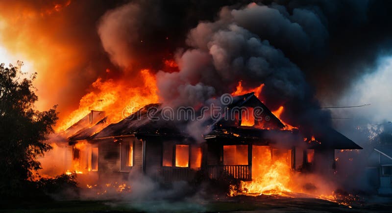 House on Fire with Intense Flames and Smoke Stock Illustration ...