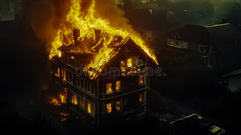 A House on Fire in the Middle of a Residential Area Stock Illustration ...