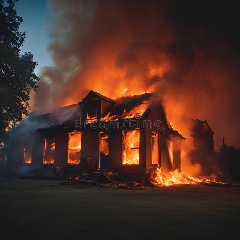 A house on fire at night stock illustration. Illustration of ...