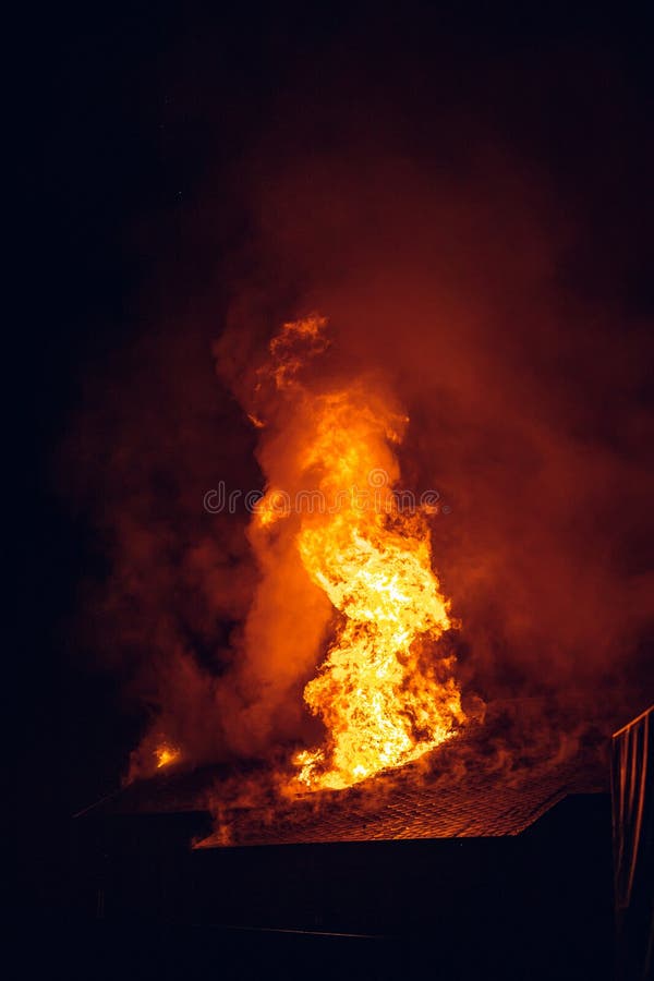 Night fire stock image. Image of burst, arson, loss - 247316983