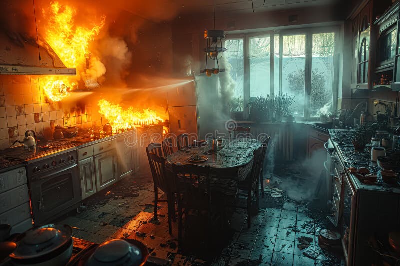 House is on Fire and the Rain is Pouring Down. Stock Image - Image of ...