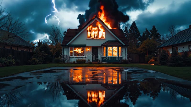 A House on Fire with a Reflection in the Water Stock Footage - Video of ...