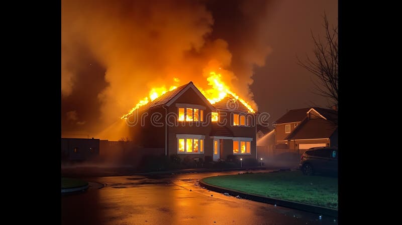 A House on Fire with Smoke Billowing Out of the Windows Stock Image ...