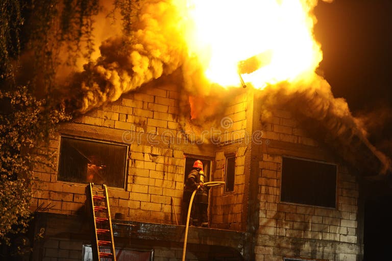House in fire editorial image. Image of night, firefighter - 53501260