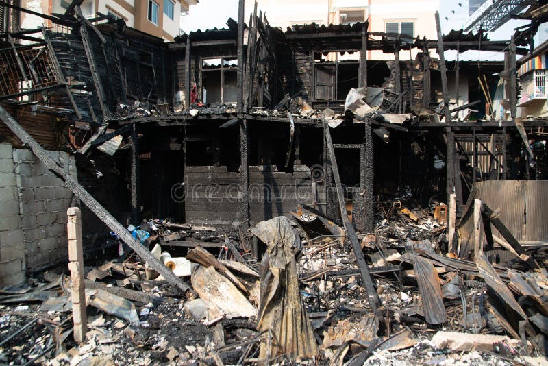 House on Fire in a Village, Rubble after the Fire. Editorial Photo ...