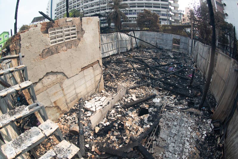 House on Fire in a Village, Rubble after the Fire. Editorial Stock ...