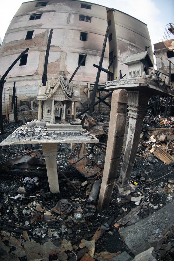House on Fire in a Village, Rubble after the Fire. Editorial Stock ...