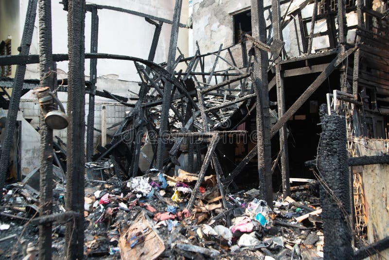 House on Fire in a Village, Rubble after the Fire Editorial Image ...