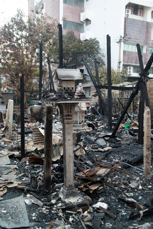 House on Fire in a Village, Rubble after the Fire. Editorial Stock ...