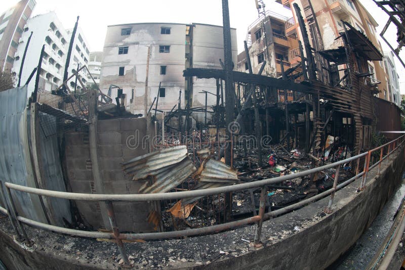 House on Fire in a Village, Rubble after the Fire. Editorial Photo ...