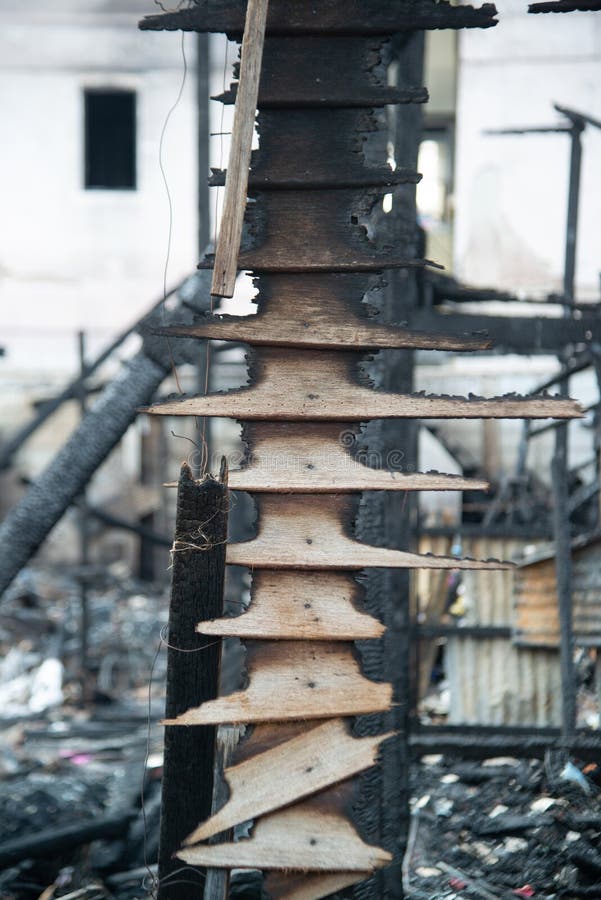 House on Fire in a Village, Rubble after the Fire. Editorial Stock ...