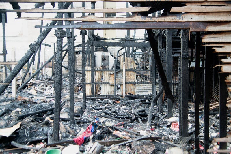 House on Fire in a Village, Rubble after the Fire. Editorial Image ...