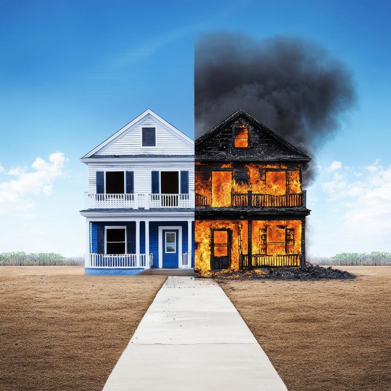 Before and after House Fire Wallpaper a Split Image Depicting a House ...