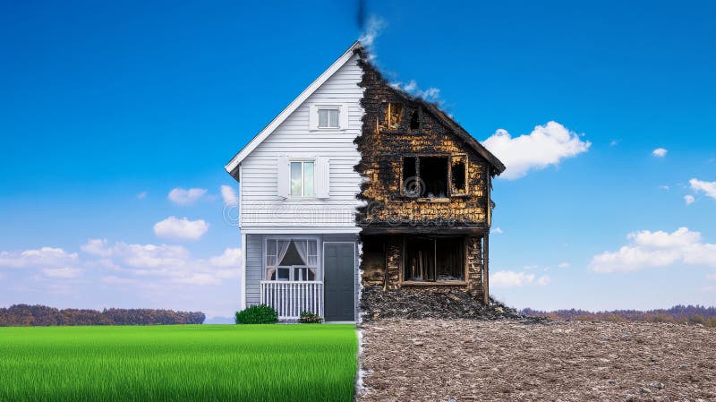 Before and after House Fire Wallpaper a Split Image Showcasing a House ...