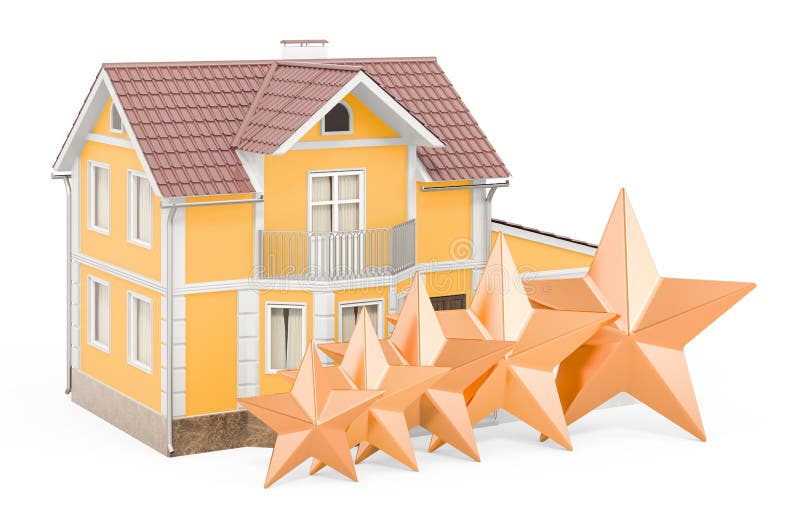 House with Five Golden Stars, 3D Rendering Stock Illustration ...