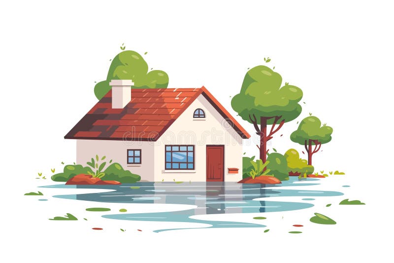 House in Flood Stock Image Isolated Vector Style Stock Vector ...