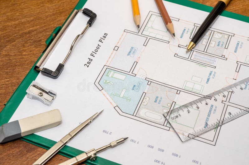 House Floor Plan with Drawing Compass Stock Image - Image of floor ...