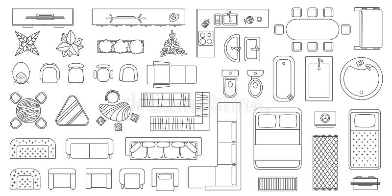 House Floor Plan Furniture Top View Line Icons. Apartment Interior ... House Floor Plan Furniture Top View Line Icons. Apartment Interior ...