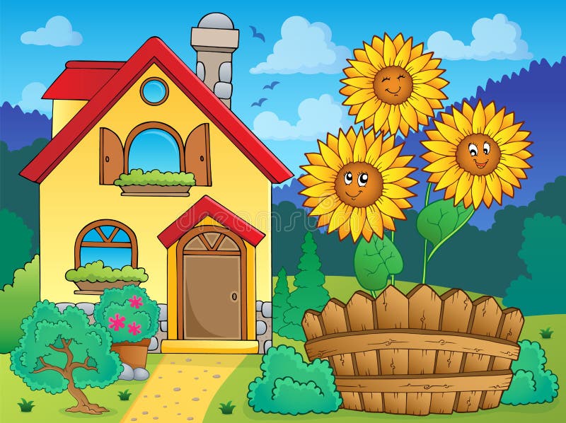 House and flowers 1 stock vector. Illustration of architecture - 41019344