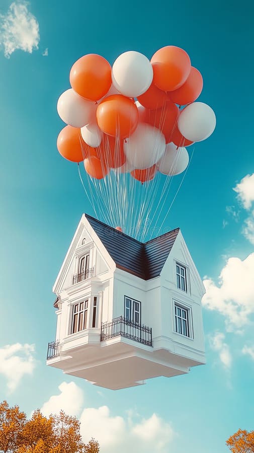 House Flying with Balloons in the Sky, AI Generated Stock Illustration ...