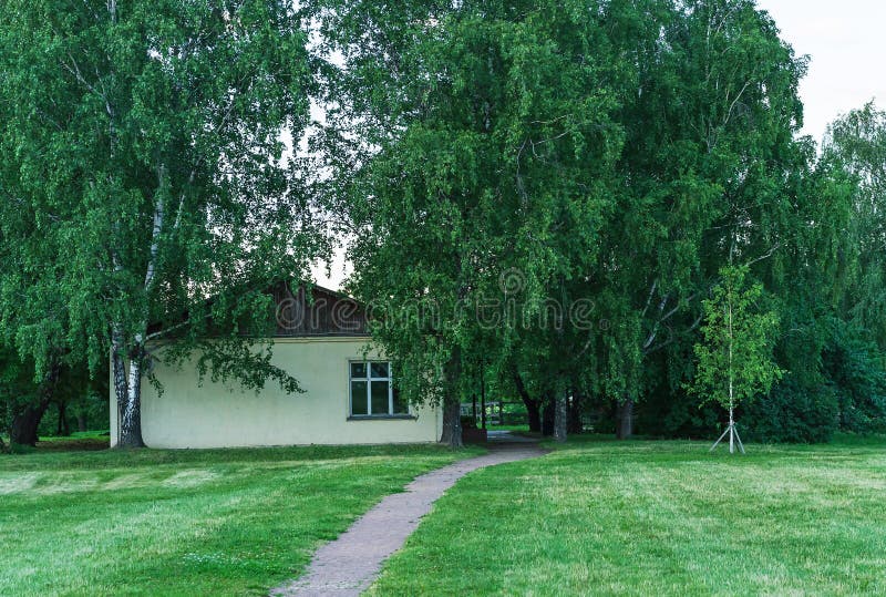 House and Footpath in the Village. Rural Landscape with an Old House ...