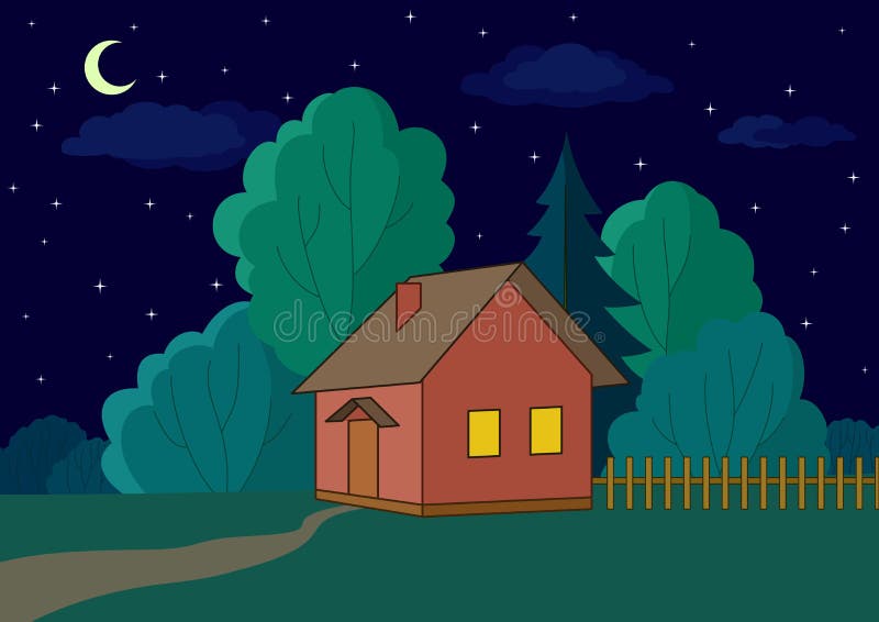 Night Landscape stock vector. Illustration of house, landscape - 42704164