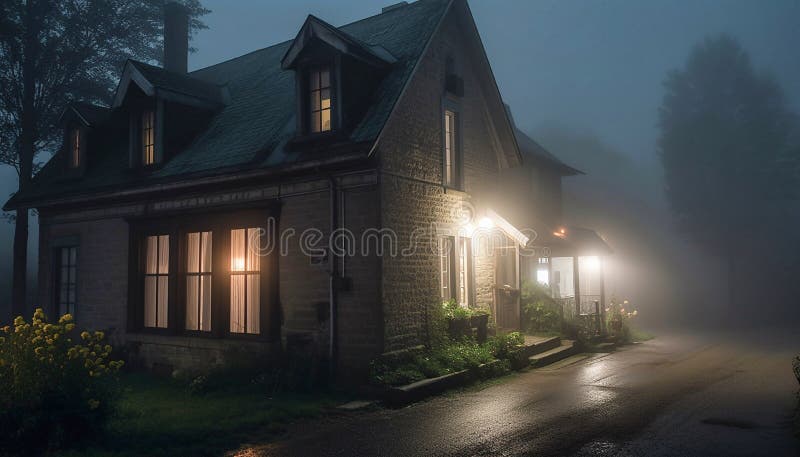 House in the Forest, Morning in the Fog, Generative AI Stock Image ...