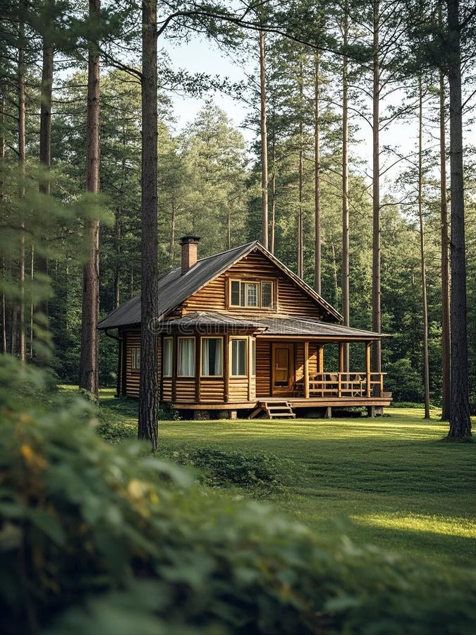 House in Forest. Wooden House Stock Illustration - Illustration of ...