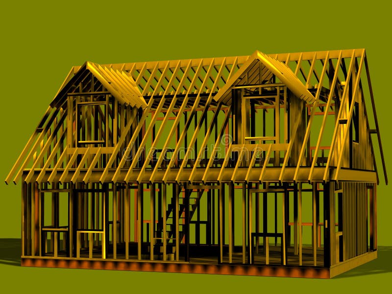 House Frame Front Right View Stock Illustration - Illustration of ...