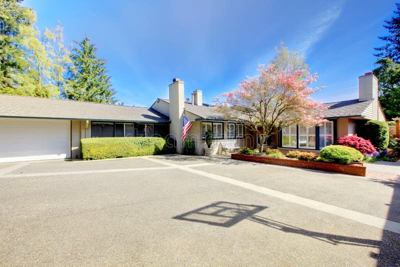 House Front Exterior of One Level Stock Photo - Image of american ...