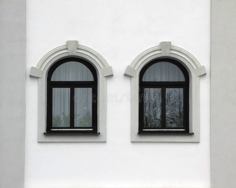 House Front with Two Arched Windows, Retro Style Stock Image - Image of ...