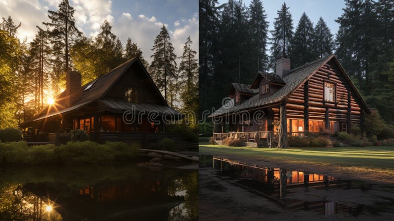 A House with a Garage and a House on the Left Side Stock Illustration ...