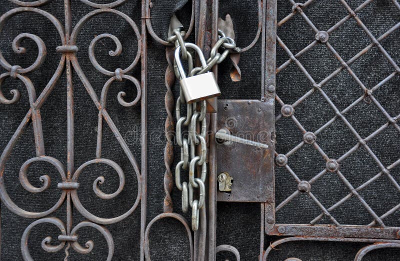 House gate padlock stock photo. Image of guard, locked - 41628908