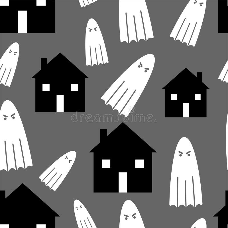 House with Ghosts Pattern Seamless. Ghost in Home Background Stock ...